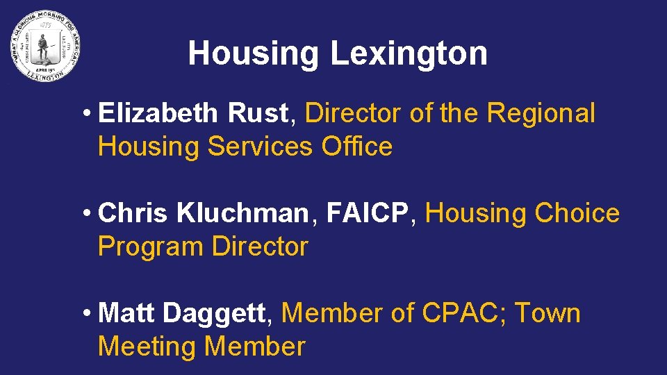 Housing Lexington Elizabeth Rust Director of the Regional