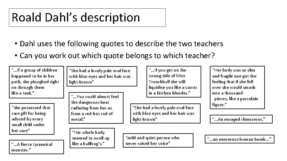 Roald Dahls description Dahl uses the following quotes
