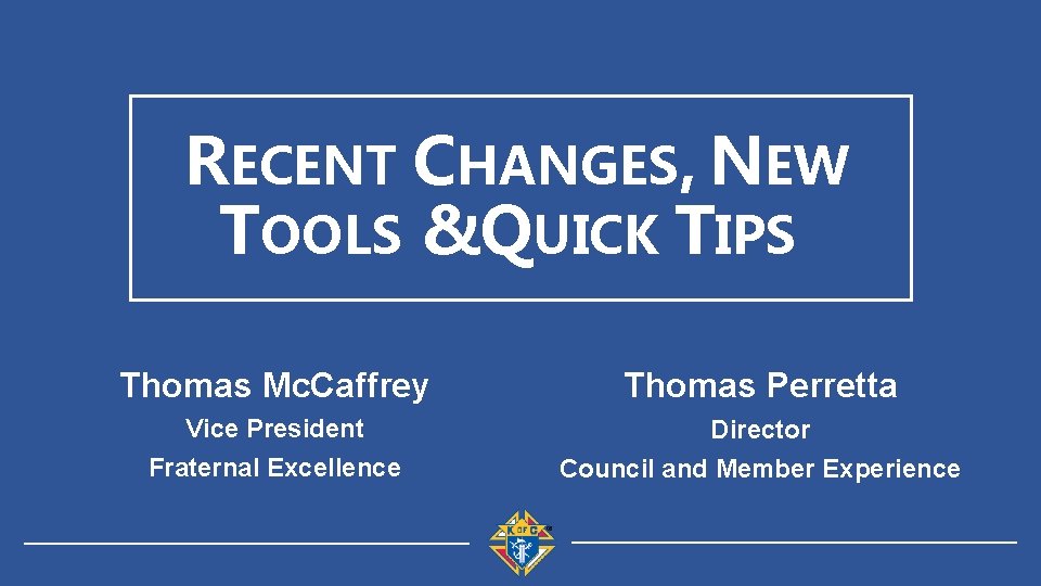 RECENT CHANGES NEW TOOLS QUICK TIPS Thomas Mc