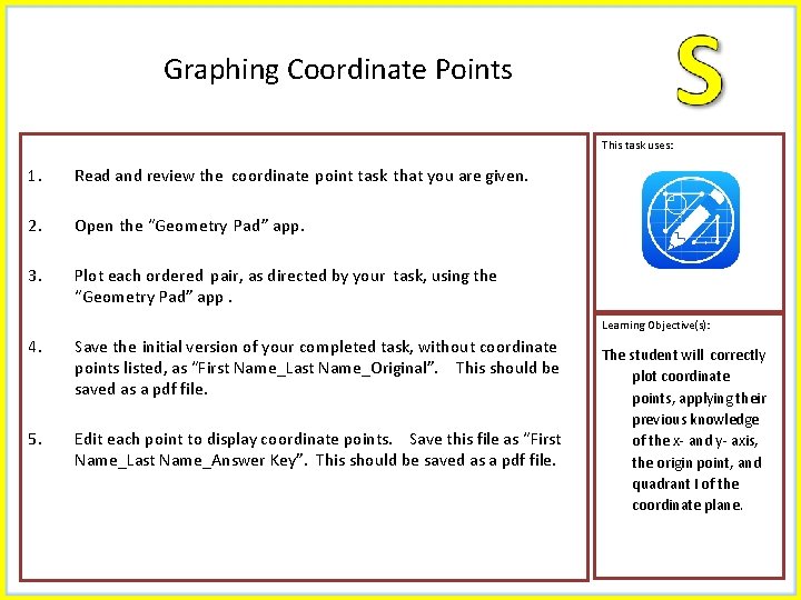 Graphing Coordinate Points This task uses 1 Read