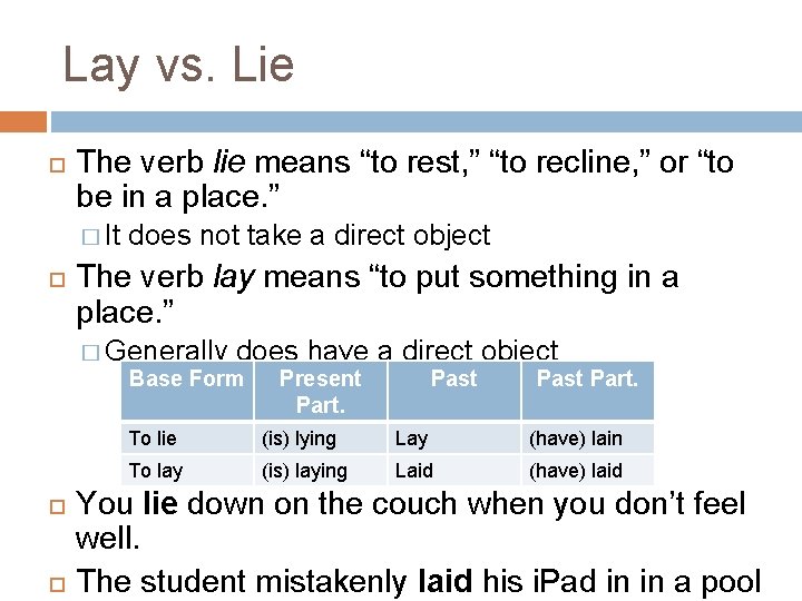USING VERBS CORRECTLY English 10 A Chapter 18