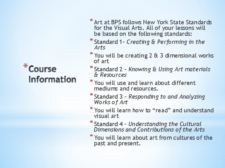 Art at BPS follows New York State Standards