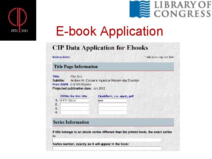 The Library of Congress CIP Ebook Metadata Pilot