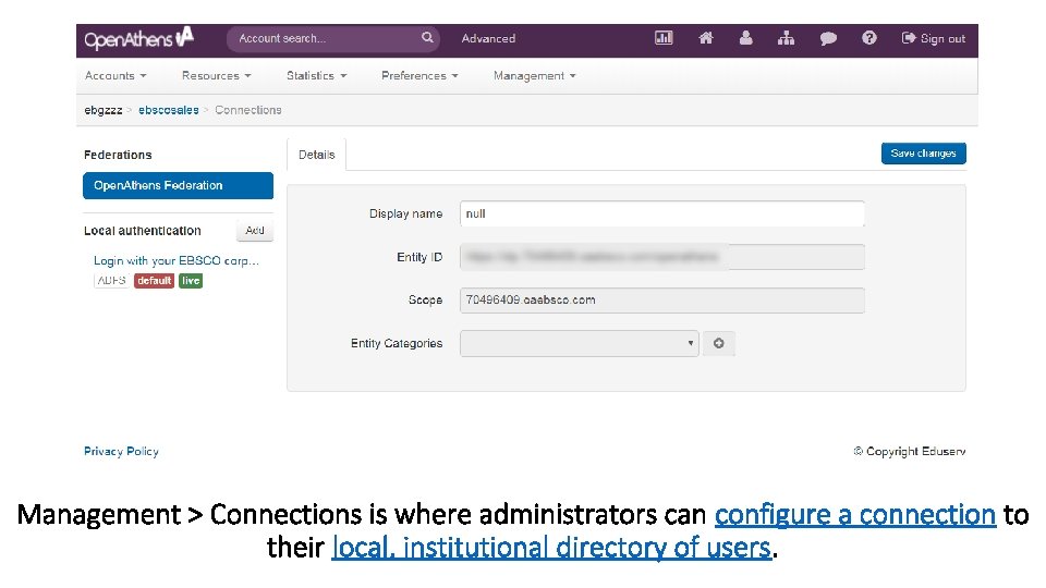 The Open Athens Admin Dashboard provides a highlevel
