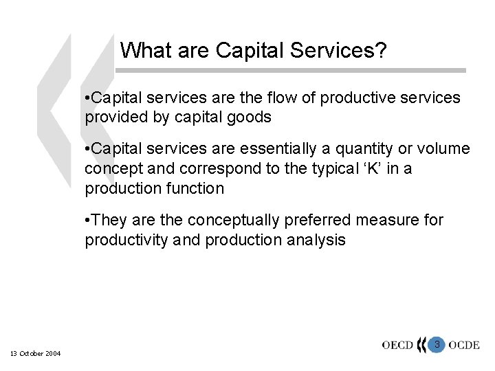 INTRODUCING CAPITAL SERVICES INTO THE PRODUCTION ACCOUNT Working