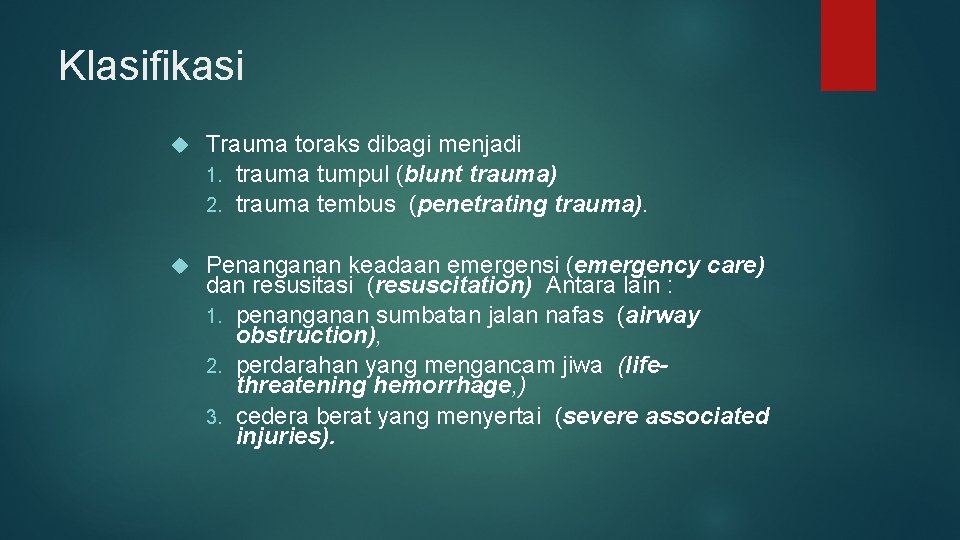 Trauma Thoraks MOKHTAR JAMIL Background Trauma toraks merupakanan