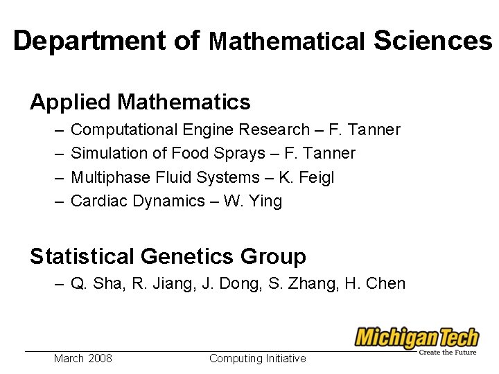 Department of Mathematical Sciences Applied Mathematics Computational ...