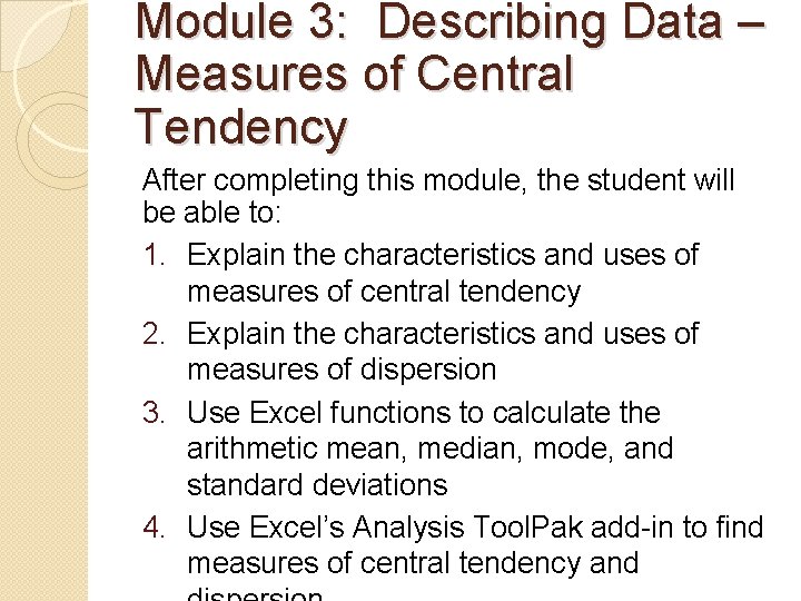 Excel Statistics 240 Cen SARA Instructor Steve Hiebsch