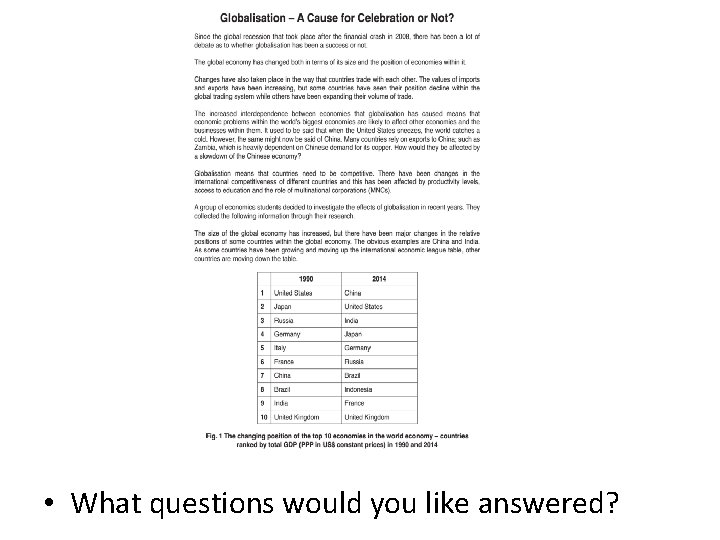 What questions would you like answered Define the