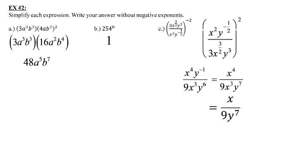 Algebra Review Exponents bx exponent Base Add exponent