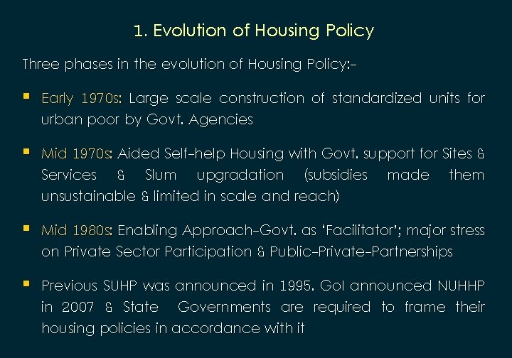 Presentation by Housing Urban Planning Department Government of
