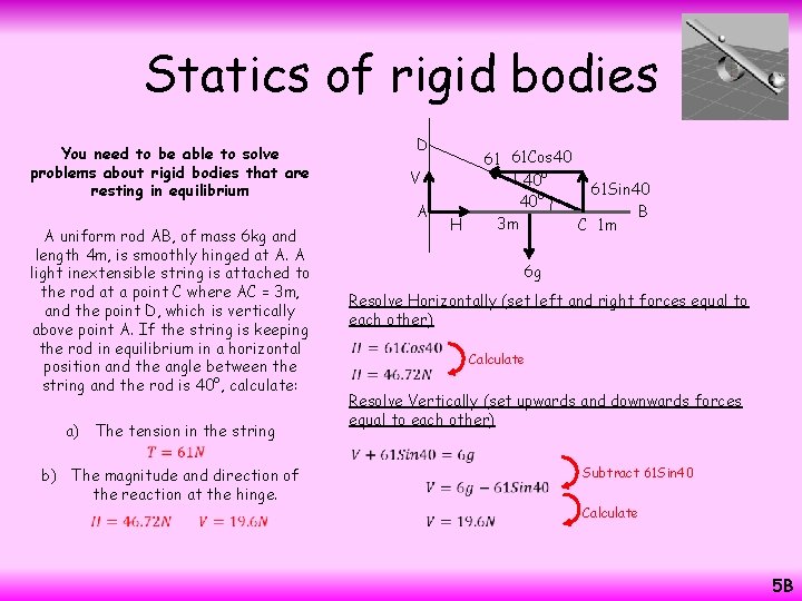 Teachings for exercise 5 b Statics of rigid