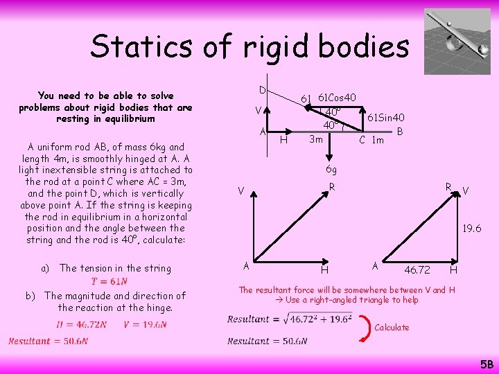 Teachings for exercise 5 b Statics of rigid