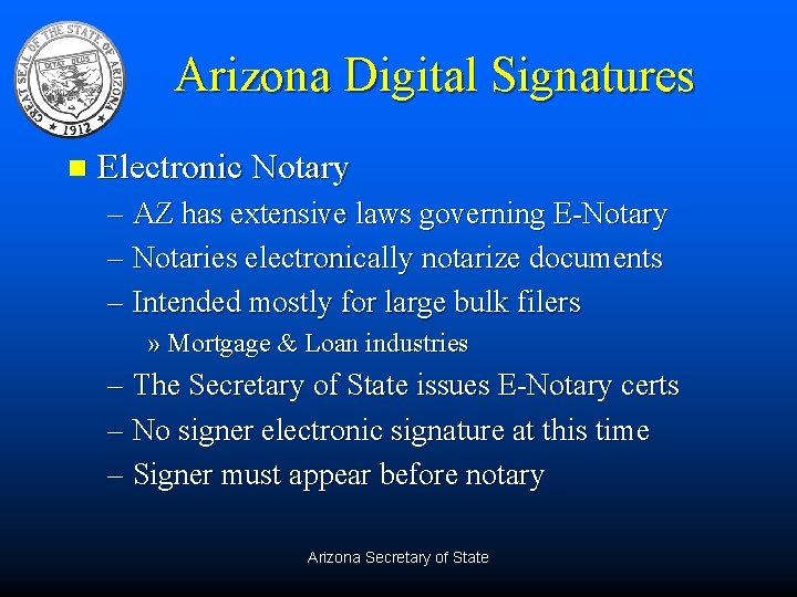 Arizona Digital Signatures Bill Maaske CIO AZ Secretary
