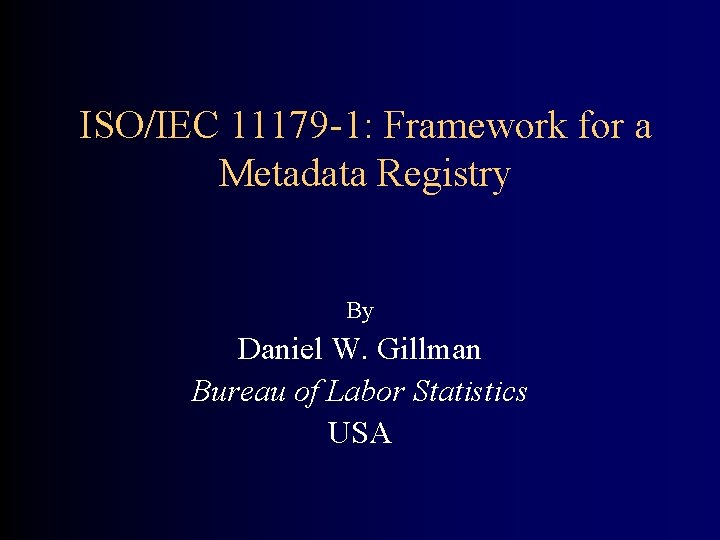 ISOIEC 11179 1 Framework for a Metadata Registry