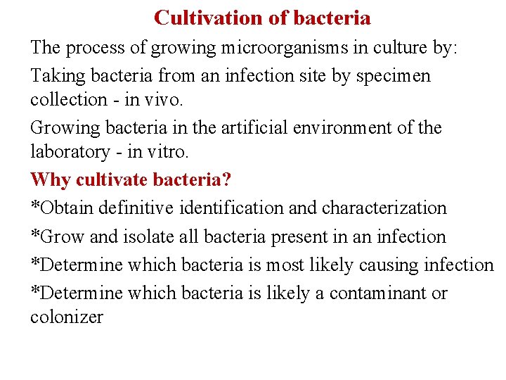 Culture media Pure culture techniques Bacterial colony Cultivation
