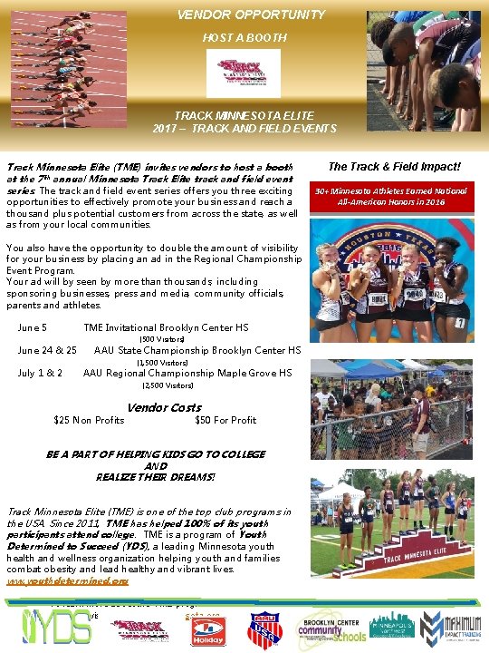 VENDOR OPPORTUNITY HOST A BOOTH TRACK MINNESOTA ELITE