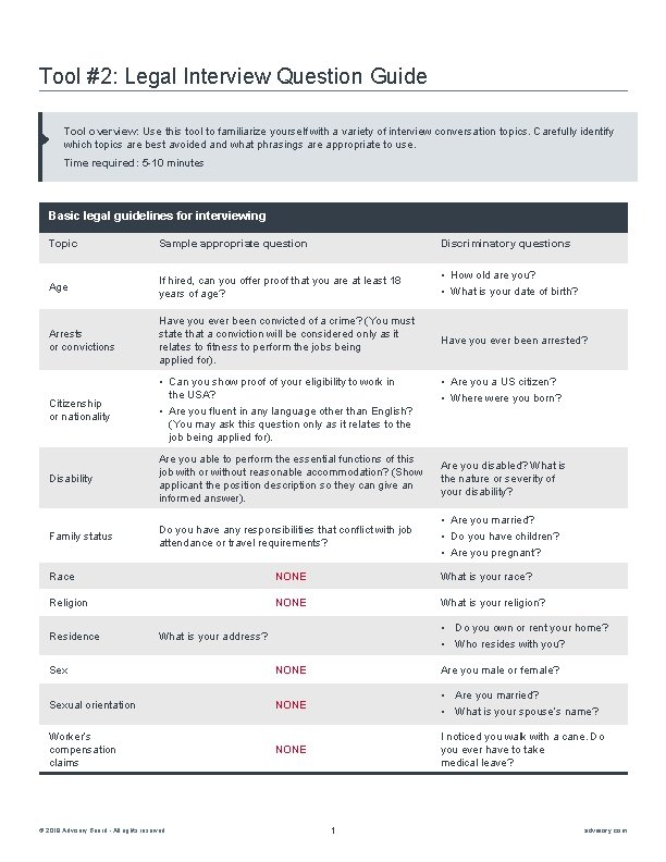 Tool 2 Legal Interview Question Guide Tool overview