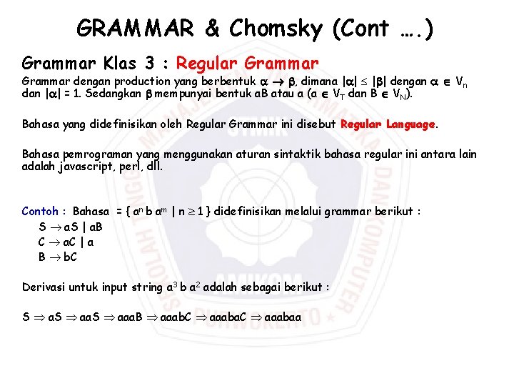 TeoriBahasadanOtomata Lecture 2 Konsep Grammar Hirarki Chomsky Outline