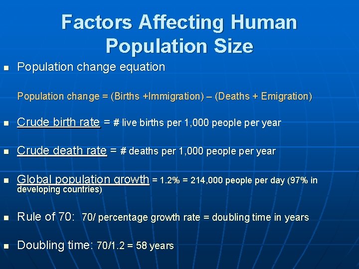 The Human Population and Urbanization Chapter 6 Key
