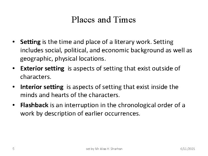 The Vocabulary of Literature Actions Events People Point