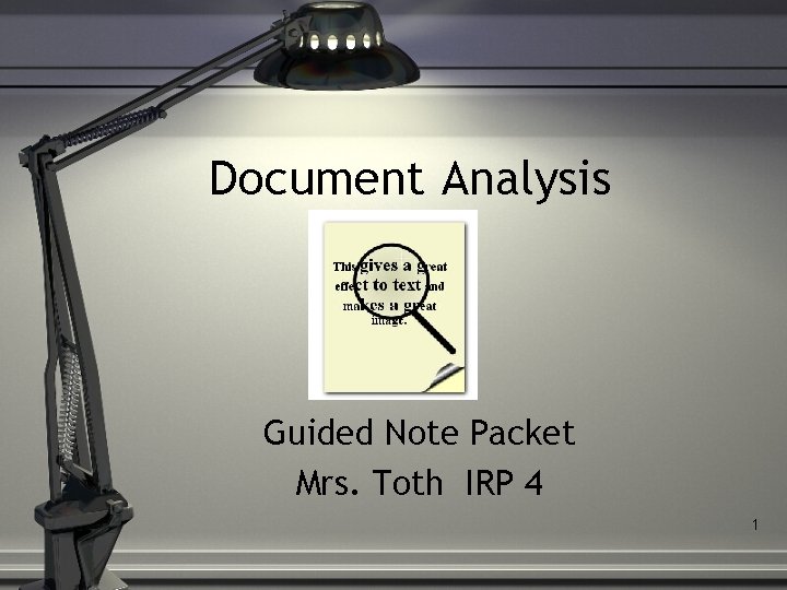 Document Analysis Guided Note Packet Mrs Toth IRP
