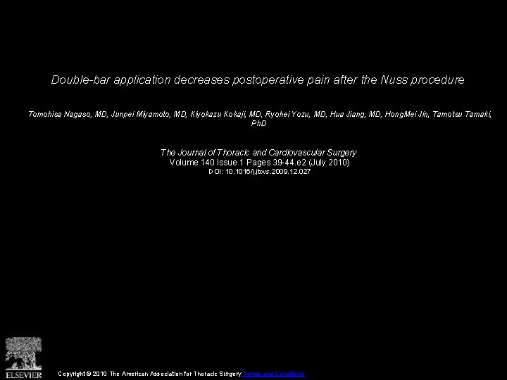 Doublebar application decreases postoperative pain after the Nuss