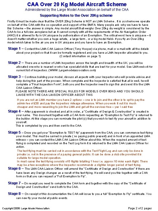 CAA Over 20 Kg Model Aircraft Scheme Administered