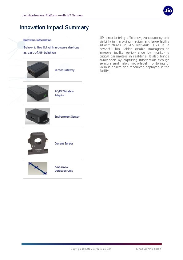 Jio Infrastructure Platform for Datacenters Tower Monitoring Using