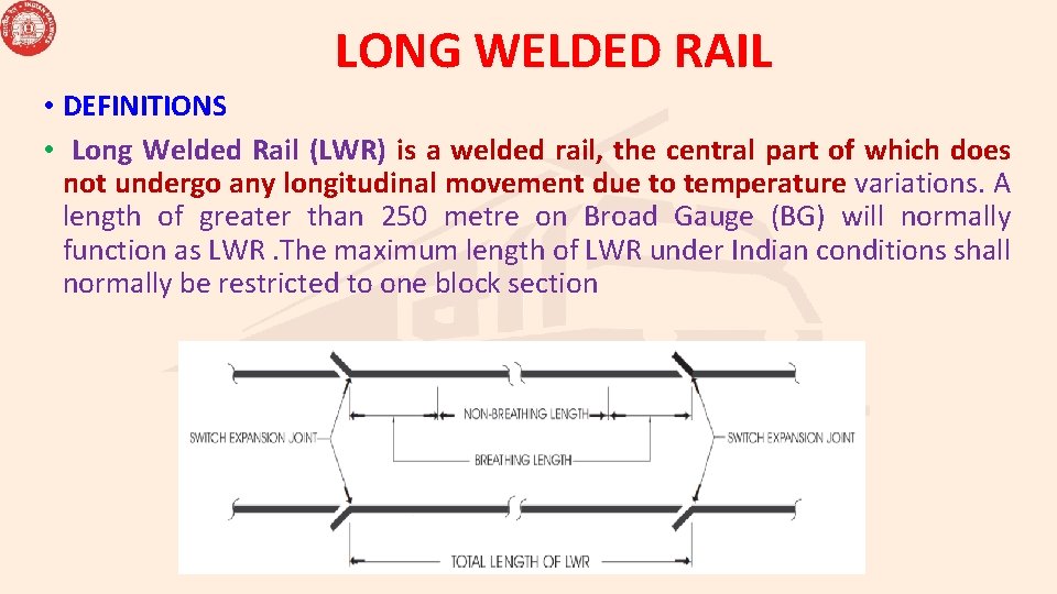 LONG WELDED RAIL DEFINITIONS Long Welded Rail LWR