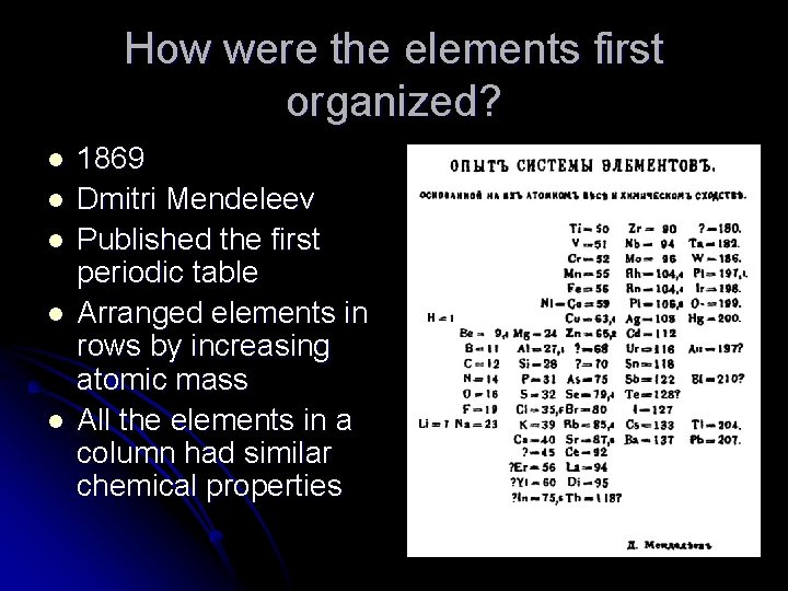 Chapter 5 The Periodic Table Section 1 Organizing