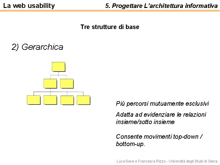 La web usability Esempi di euristiche specifiche per