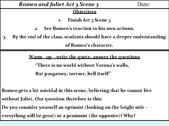 Romeo and Juliet Act 3 Scene 3 Date