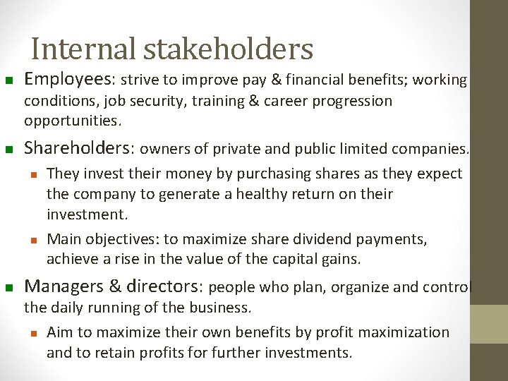 Unit 1 4 Stakeholders KEY TOPICS Internal stakeholders