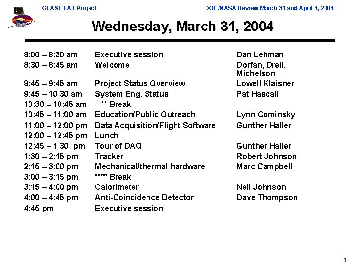 GLAST LAT Project DOENASA Review March 31 and