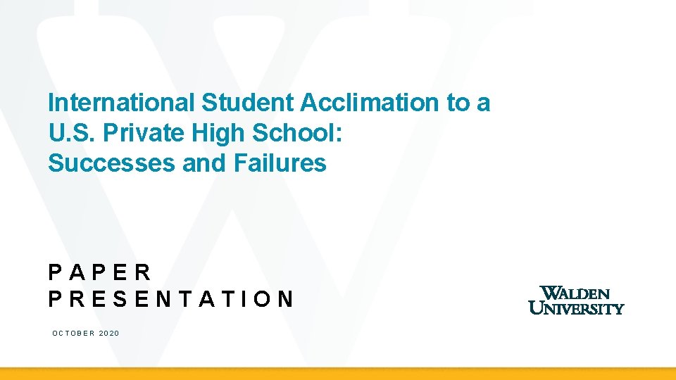 International Student Acclimation to a U S Private