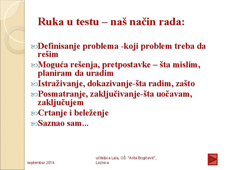 RUKA U TESTU izborni predmet za III razredseptembar
