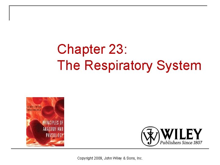 Chapter 23 The Respiratory System Copyright 2009 John