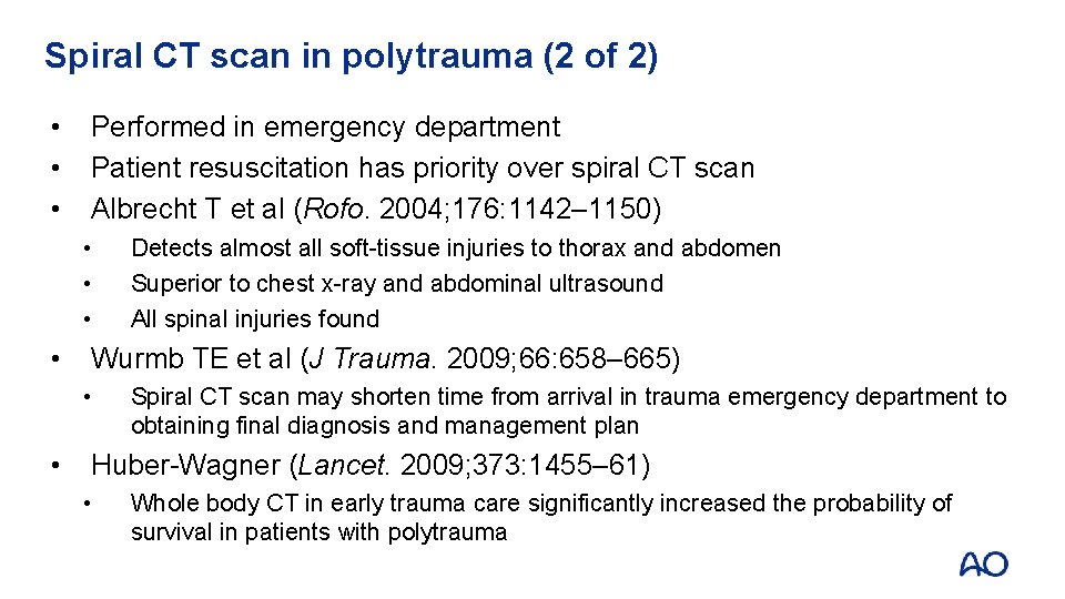Imaging modalities in trauma surgery AO Trauma Basic