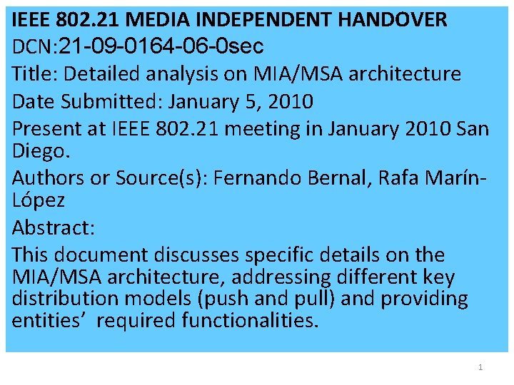 IEEE 802 21 MEDIA INDEPENDENT HANDOVER DCN 21