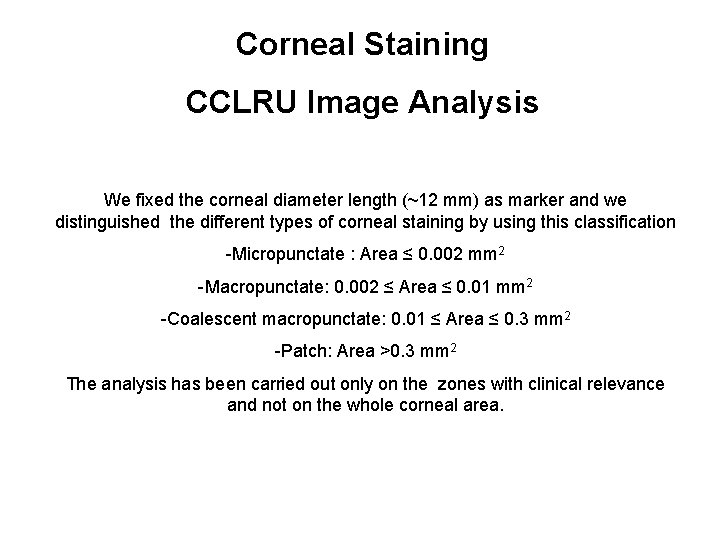Corneal Staining CCLRU Image Analysis We fixed the