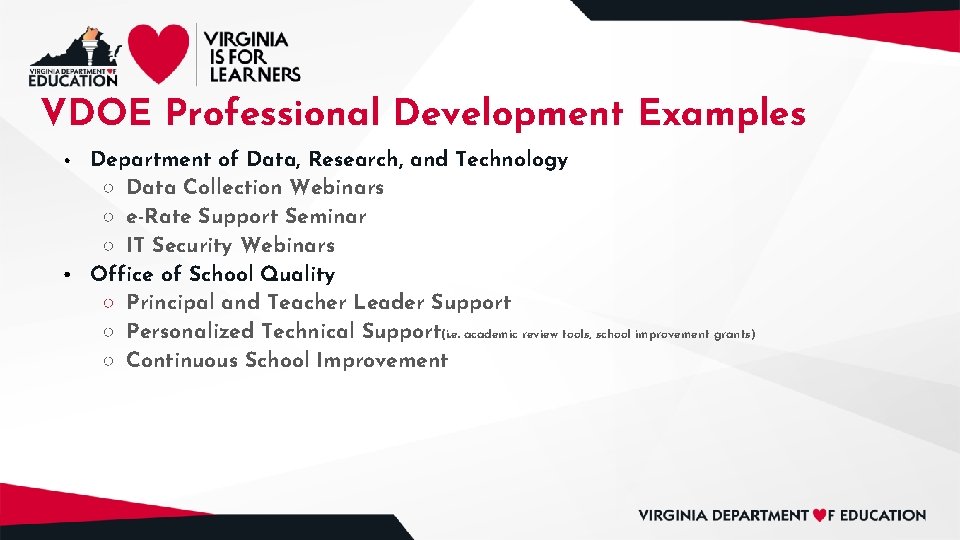 Professional Development in Virginia Public Schools Overview of