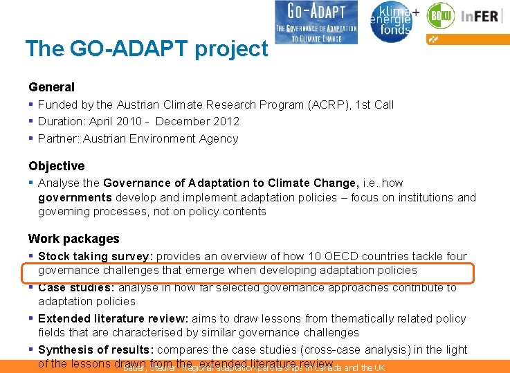 Multilevel governance through regional adaptation partnerships Anja Bauer