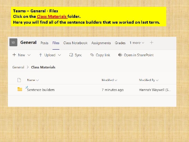 Teams General Files Click on the Class Materials