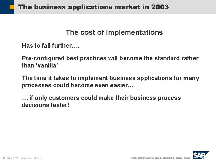 A Suppliers View of The business application market