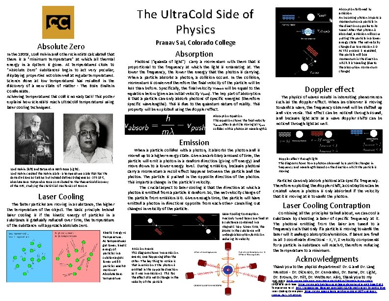 The Ultra Cold Side of Physics Pranav Sai