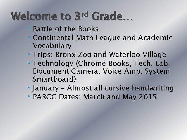 Back to School Night Mrs Robin Ciccone Room