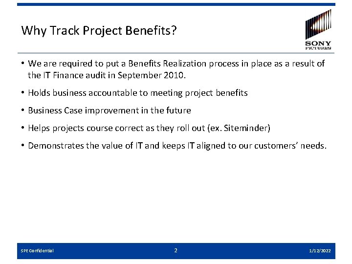 Proposed Benefits Realization Process Draft Why Track Project