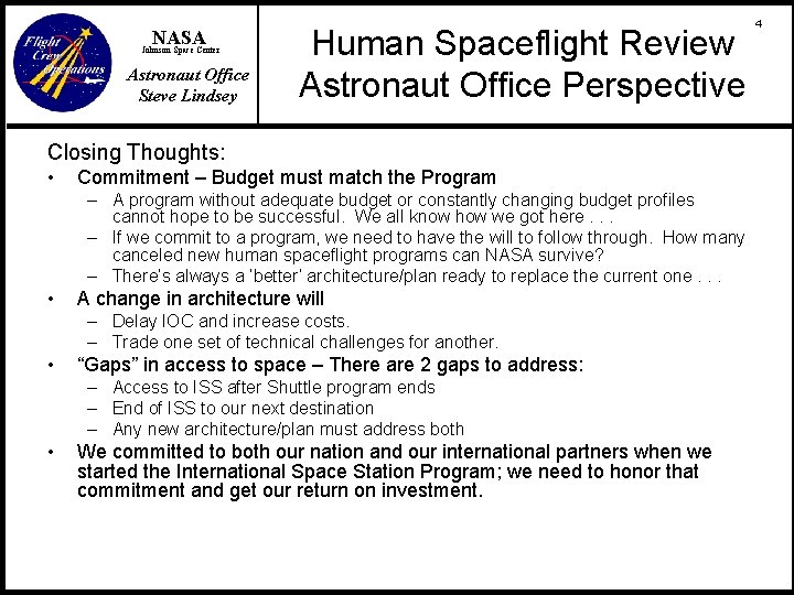 NASA Johnson Space Center Astronaut Office Steve Lindsey