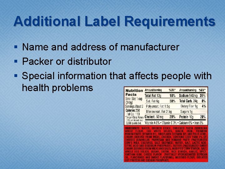 Consumerism Food Labels Components of a Food Label